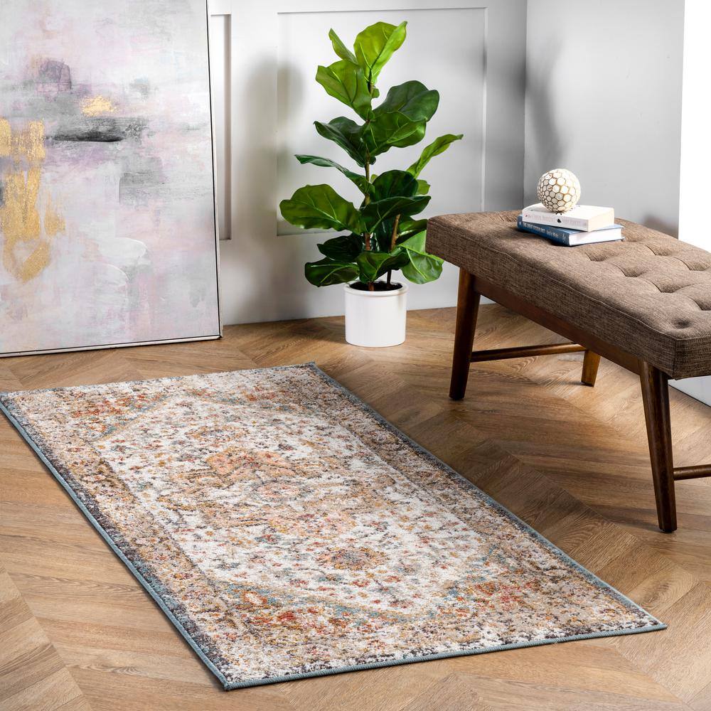 nuLOOM Justine Vintage Medallion 2 ft. 6 in. x 10 ft. Beige Runner Rug ...