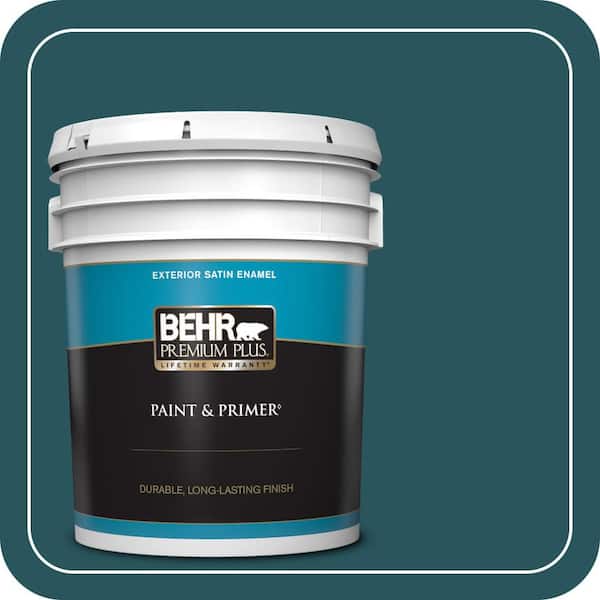 BEHR PREMIUM PLUS 5 gal. #MQ6-01 Ocean Abyss Satin Enamel Exterior ...