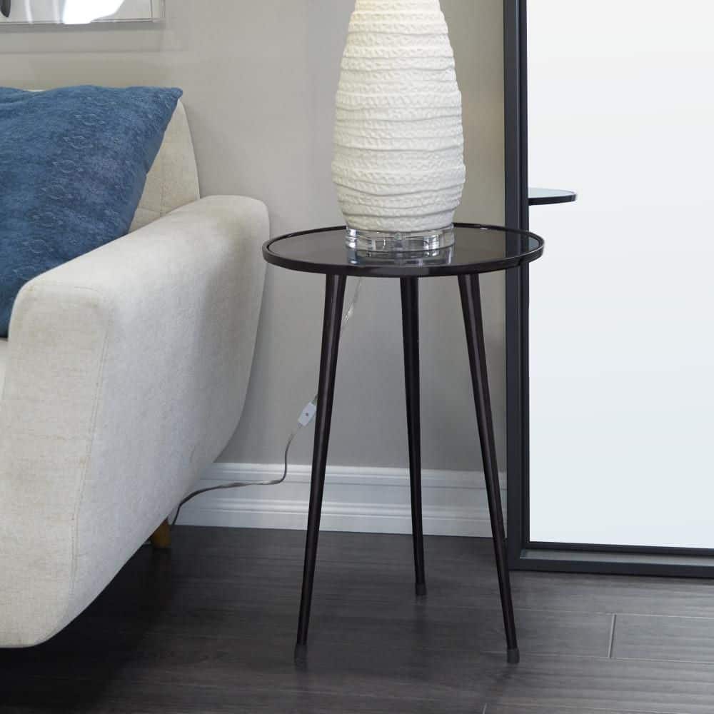 Litton Lane Caspian 15 in. Black Tripod Legs Large Round Shaded Glass ...