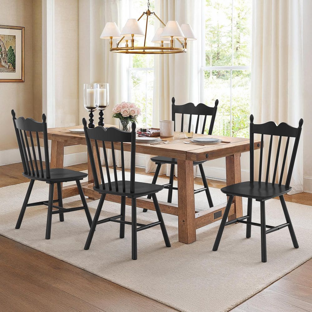 OrangeOne Black Wave Spindle Back Dining Chairs Classic Solid Wood ...
