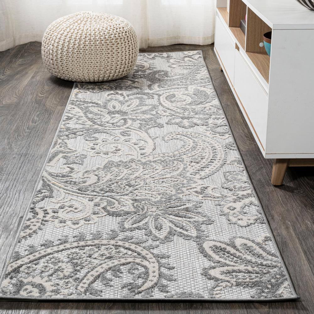 JONATHAN Y Gordes Paisley High-Low Light Gray/Ivory 2 ft. x 10 ft ...