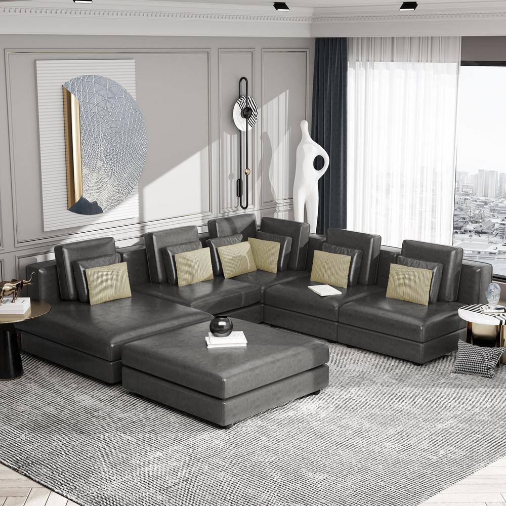 Nestfair 112.7 in. Palomino Fabric Sectional Sofa in. Black with ...