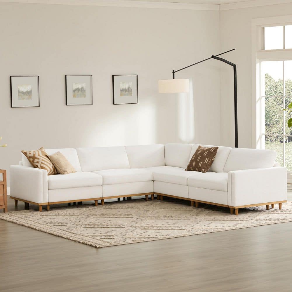 Spruce & Spring Aria 114 in. 5-Piece Square Arm Fabric Corner Modular ...