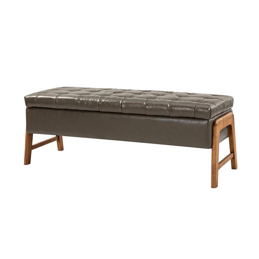 JAYDEN CREATION Irene 50 in. Wide Leather Storage Bench with Tufted ...
