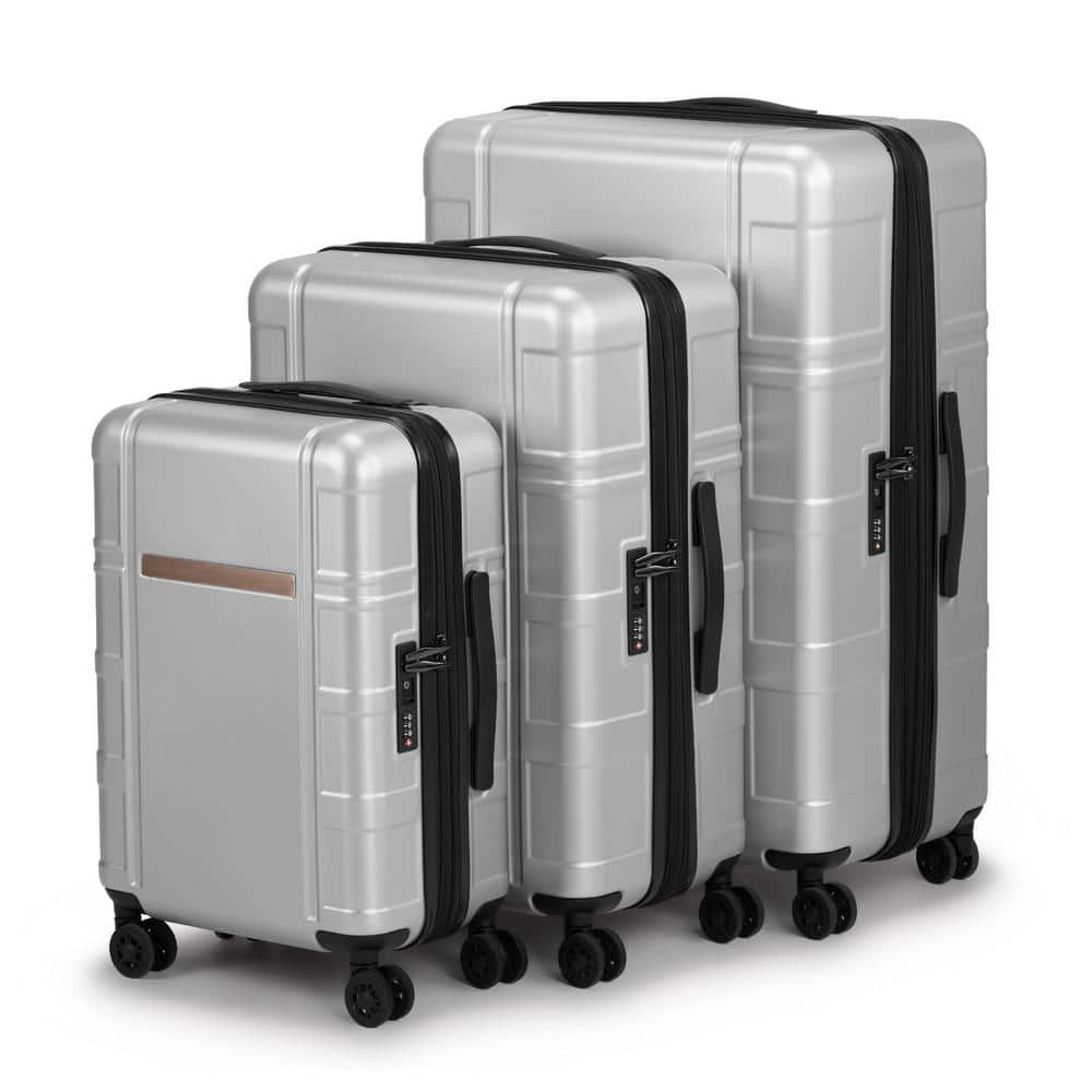 Karl home 3-Piece Silver 20 in., 24 in., 28 in. Luggage Expandable ...