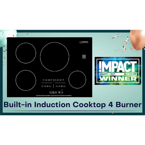 Equator 220V 30 in. 4 Elements Glass Top Surface Built in Induction Cooktop 7800W in Black with 9 Level Power Boost BIC 304