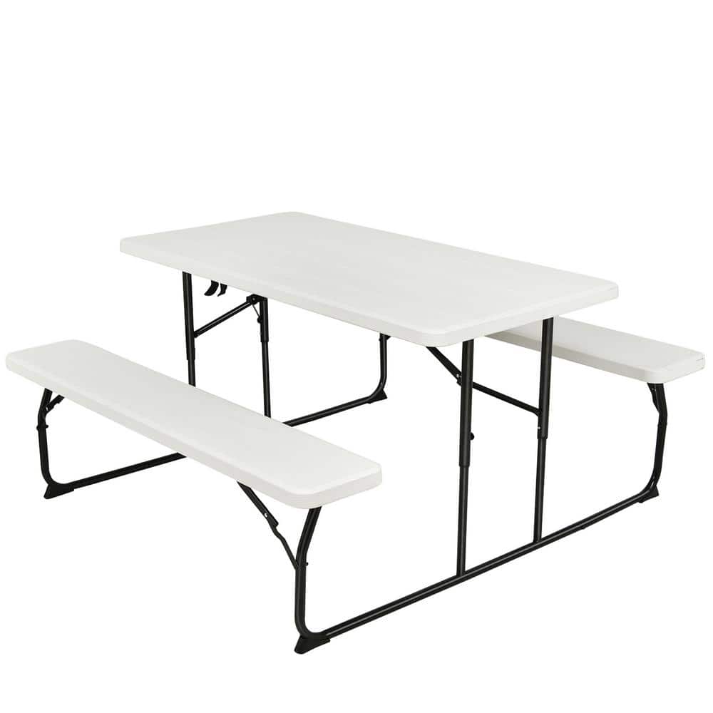 Gymax Folding Picnic Table and Bench Set for Camping BBQ with Steel ...