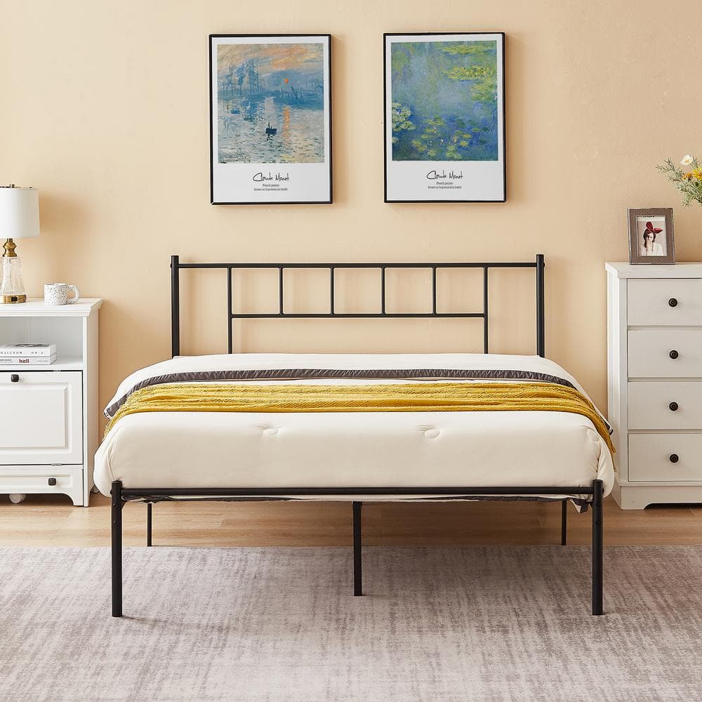 VECELO Black Metal Frame with Headboard and Footboard Full Platform Bed ...