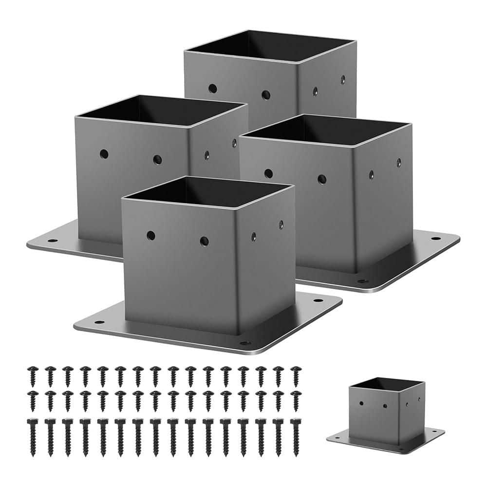 Afoxsos Black Powder-Coated Heavy Duty Steel Fence Post Anchor 4 x 4 ...