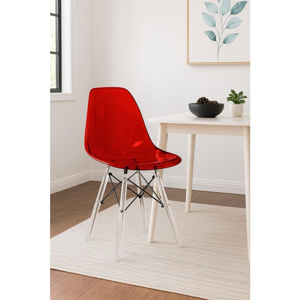 HOME IMPORTS EMPORIUM Red Color Molded Side Chair with Acrylic Base ...