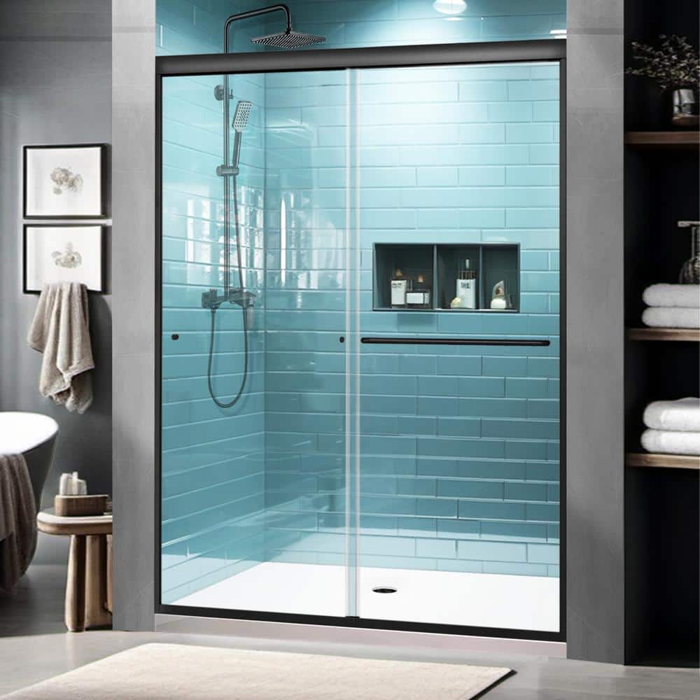 Lonni 50 in. to 54 in. W x 72 in. H Sliding Semi-Frameless Traditional ...