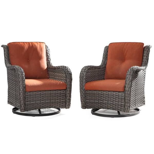 JOYSIDE Wicker Outdoor Rocking Chair Patio Swivel with Orange Cushions ...