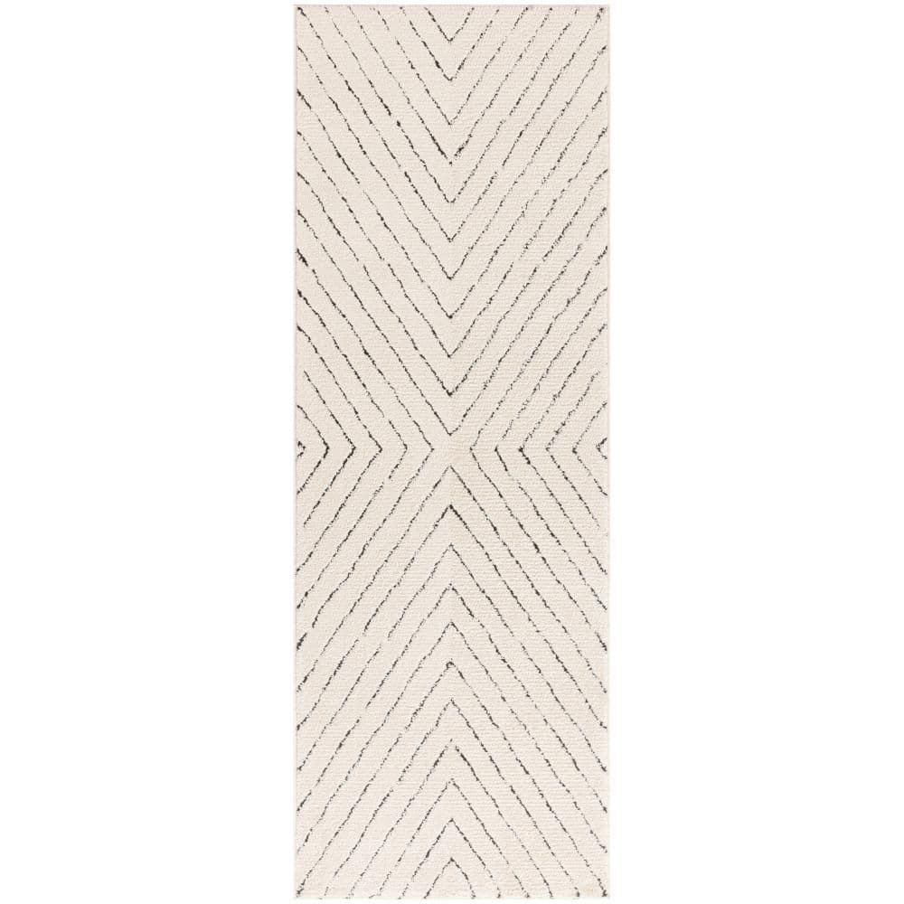 Nourison Cozy Modern Ivory Black 2 ft. x 6 ft. Abstract Contemporary ...