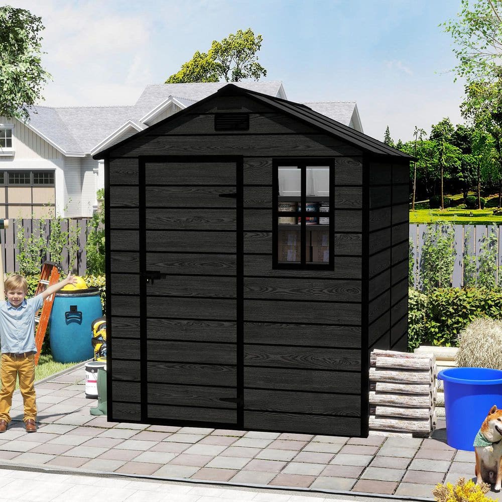 6 ft. W x 6 ft. D Black Resin Outdoor Storage Shed with Window and Door ...
