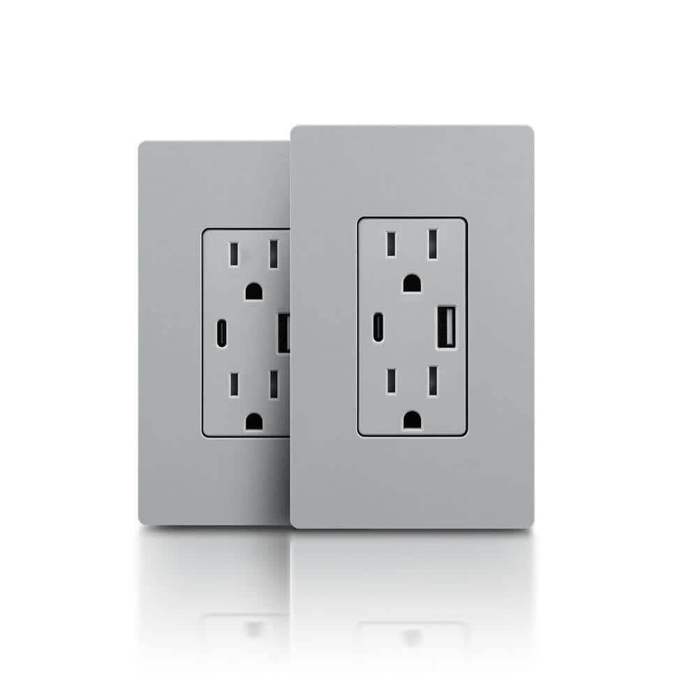 Vrbgify Gray 15 amp Tamper Resistant Receptacle Plug Duplex Outlet with ...