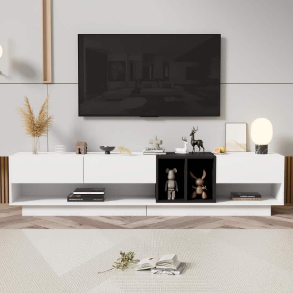 Clihome 75 in. White Freestanding TV Stand TV Cabinet Console Table ...