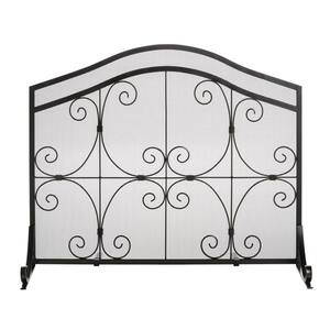 Small Crested Wrought Iron and Steel 1-Panel Fire Screen with Doors ...