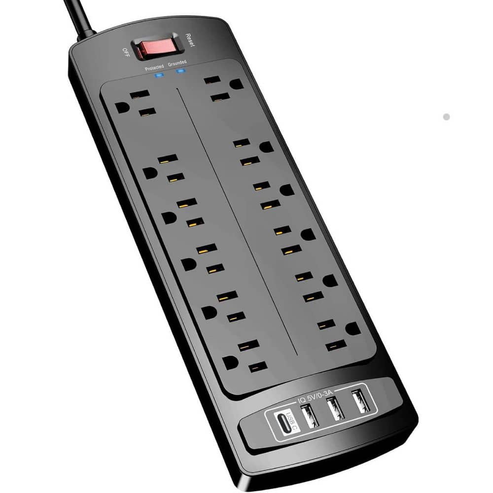 OBJLGEV Power Strip Surge Protector with 12 Outlets 4 USB Ports 6 ft ...