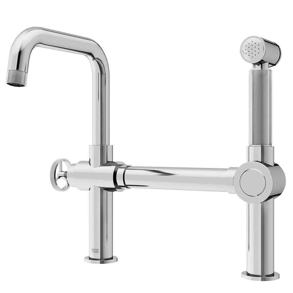 VIGO Cass Single-Handle High-Arc Widespread Bridge Kitchen Faucet with ...