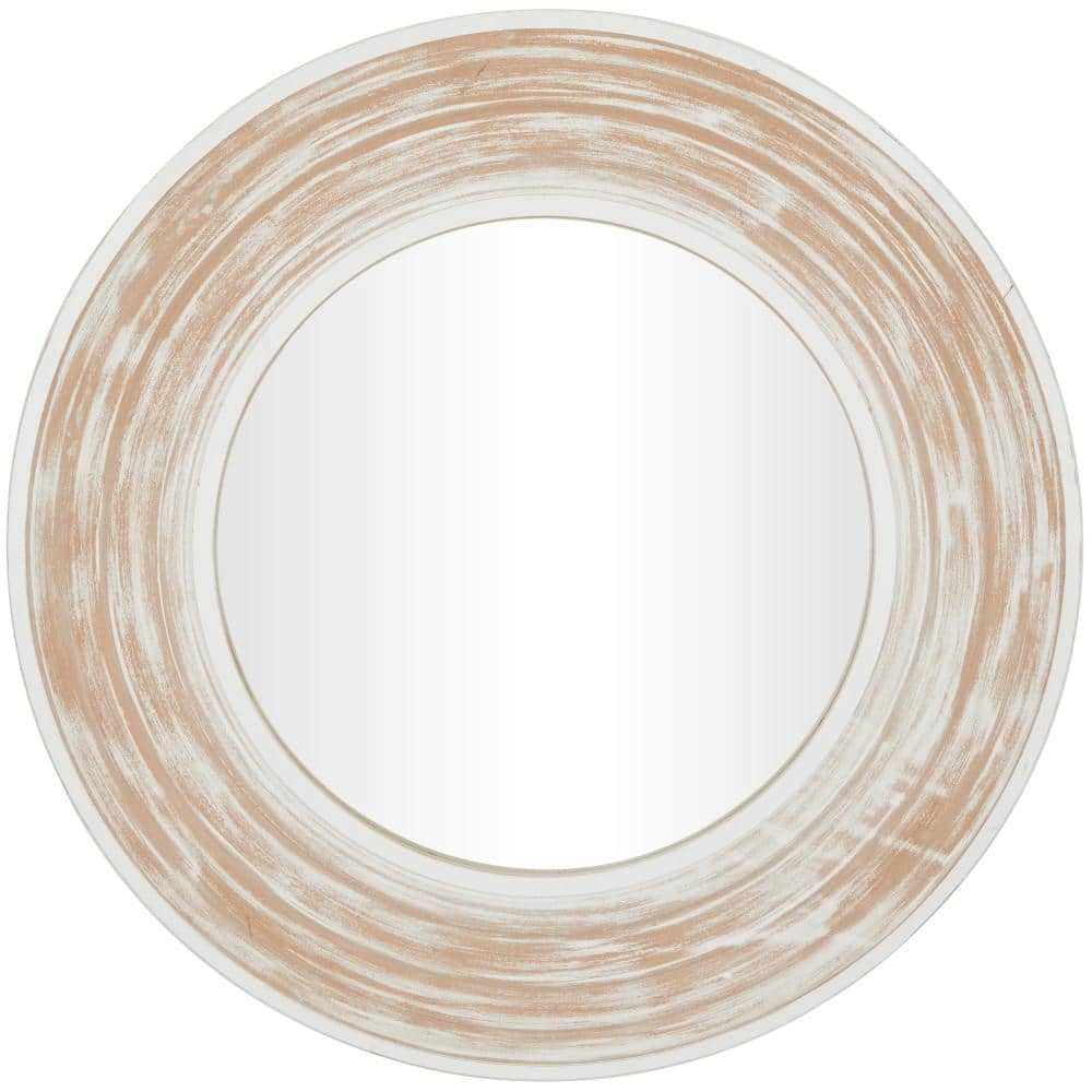 Litton Lane 48 in. x 48 in. Round Framed Cream Wall Mirror with White ...