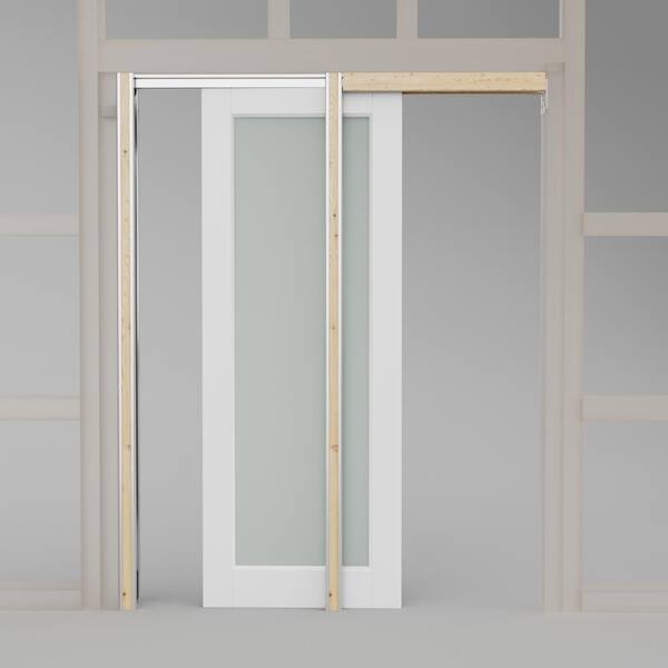 ARK DESIGN 36 in. x 80 in. 1-Lite Glass White Primed MDF Pocket Sliding ...