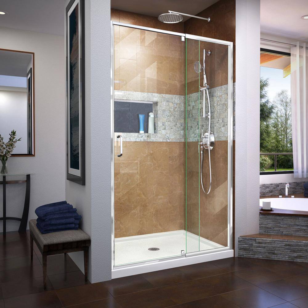 DreamLine Flex 32 in. D x 42 in. W x 74.75 in. H Framed Pivot Shower Door in Chrome with Center ...