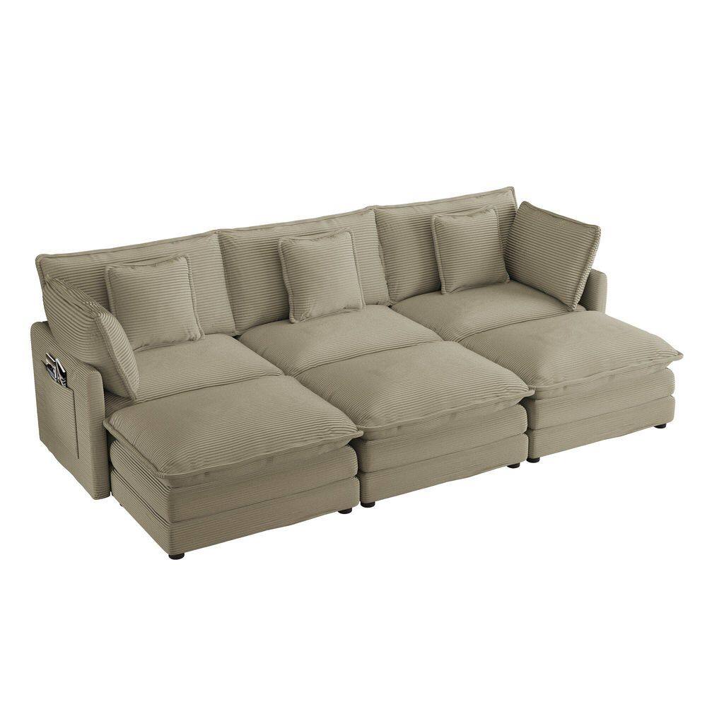 Qualler 112.6 in. Corduroy Upholstered Modular Sectional Sofa in. Brown ...