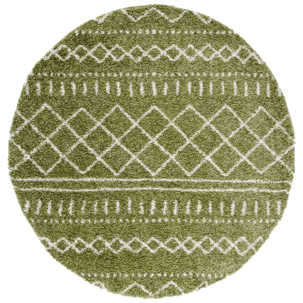 SAFAVIEH Arizona Shag Green/Ivory 3 ft. x 3 ft. Geometric Lodge Round ...