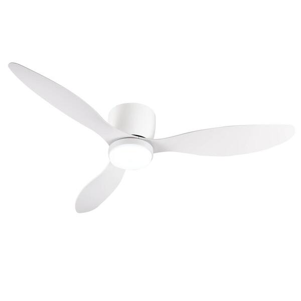 PUDO 52 in. Integrated LED White Indoor Ceiling Fan Light Flush Mount ...