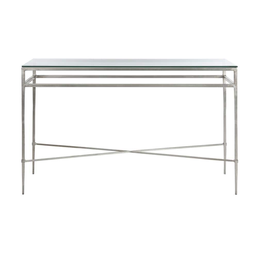 SAFAVIEH Baumgarten 19.3 in. Silver/Glass Rectangle Metal Console Table ...