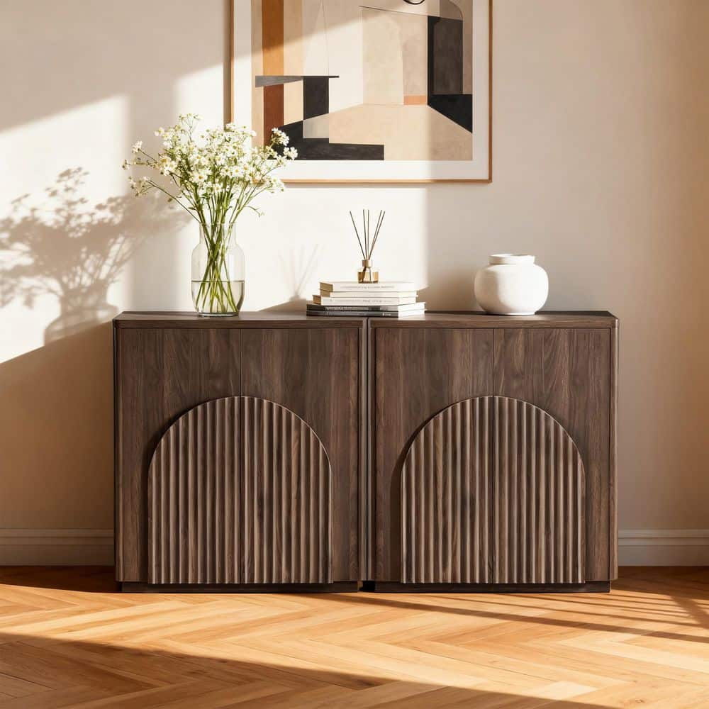 Spruce & Spring Mason Walnut Wood Modern Sideboard Buffets with Wave ...