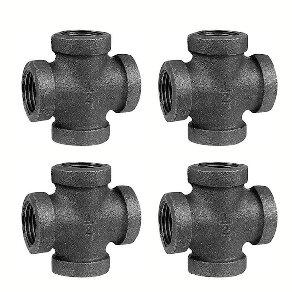 Ironwerks Designs 1/2 in. Black Iron Cross Pipe Fittings (4-Pack) 1/2-Cross-4 - The Home Depot