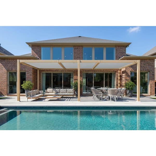 PURPLE LEAF 11.7 ft. x 21.2 ft. Wood Grain Aluminum Outdoor Louvered ...