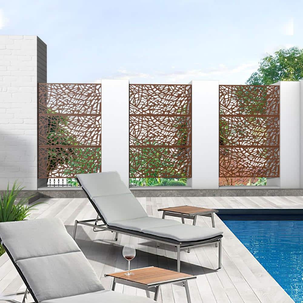 3-Panel Rust-Colored Weather Resistant Panel Screen CY-S080 - The Home ...