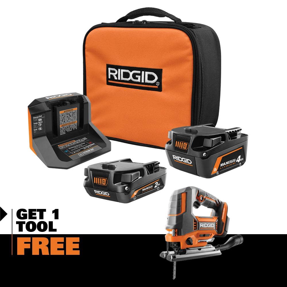 RIDGID 18V MAX Output Kit with 4.0 Ah MAX Output Battery, 2.0 Ah ...