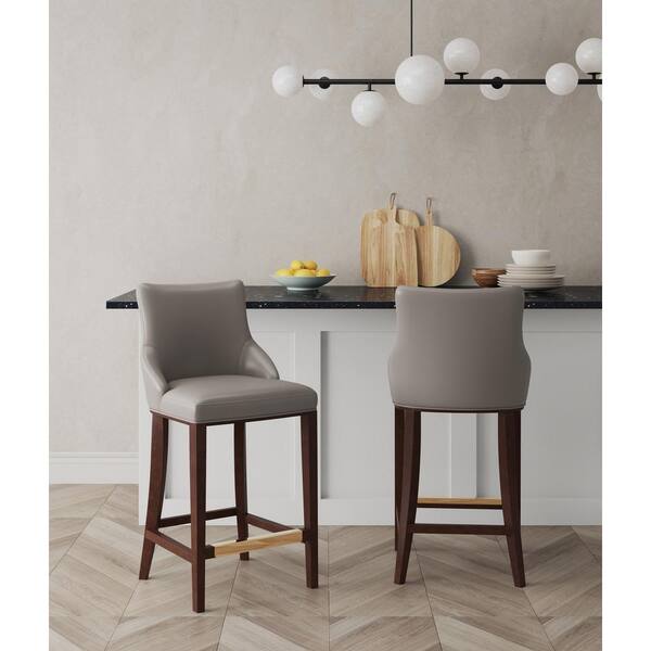 Manhattan Comfort Shubert 29.13 in. Dark Taupe Beech Wood Bar Stool with Faux Leather Upholstered Seat Set of 2 2 BS019 DT