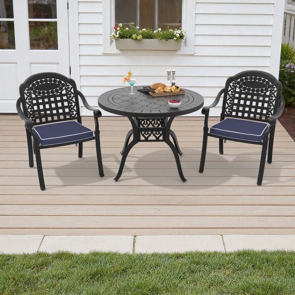 Willit Isabella Black 3-Piece Cast Aluminum Outdoor Dining Set with ...