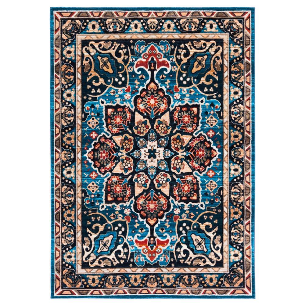 SAFAVIEH Riviera Blue/Black 9 ft. x 12 ft. Machine Washable Medallion ...