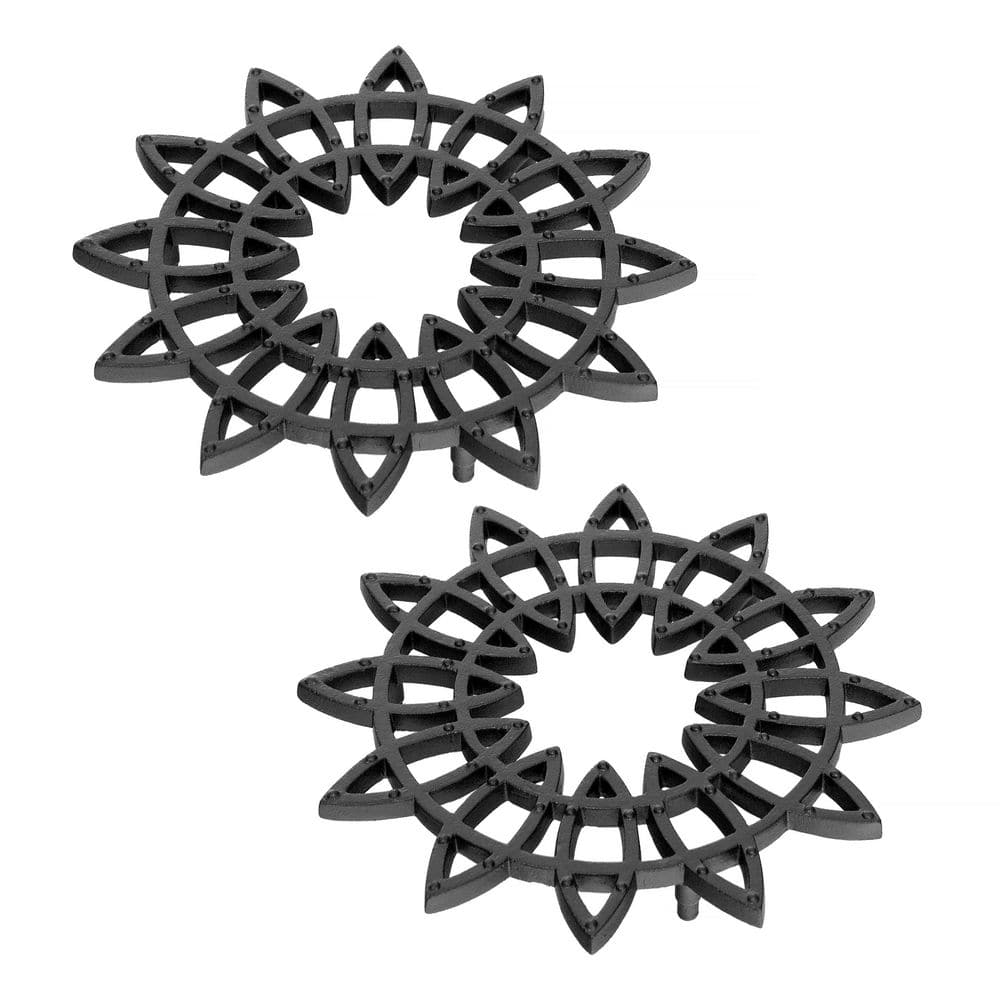 ACHLA DESIGNS Flower Series 1-Tier Black Powder-Coat Wrought Iron ...