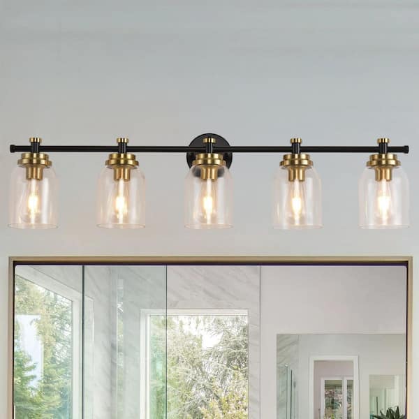 Reviews for pasentel 40.5 in. 5-Light Matte Black and Gold Bathroom ...
