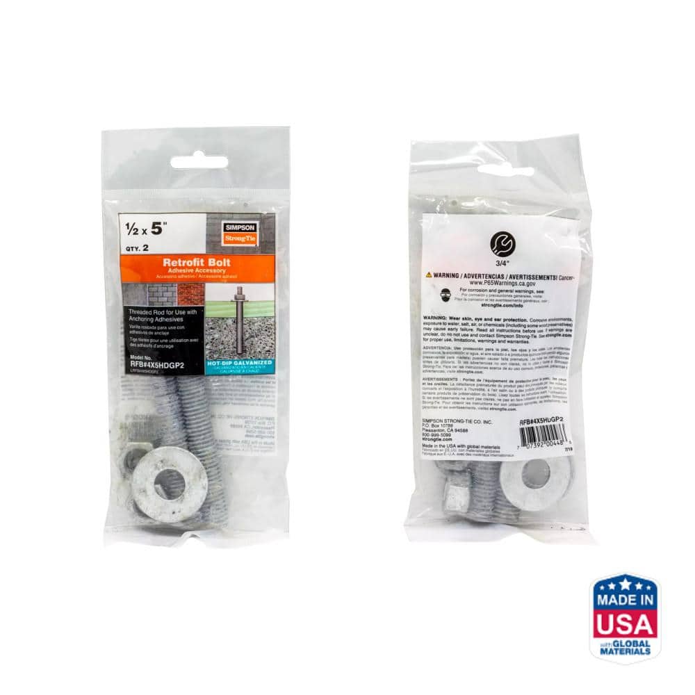 Simpson Strong-Tie RFB 1/2 in. x 5 in. Hot-Dip Galvanized Retrofit Bolt ...
