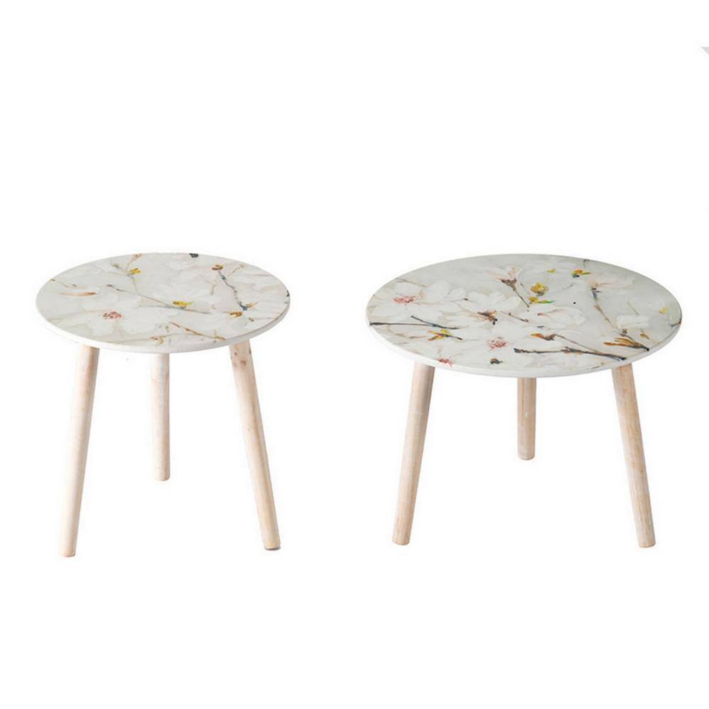 Benjara 35.4 in. White and Multicolor Round Wood End Side Table with ...
