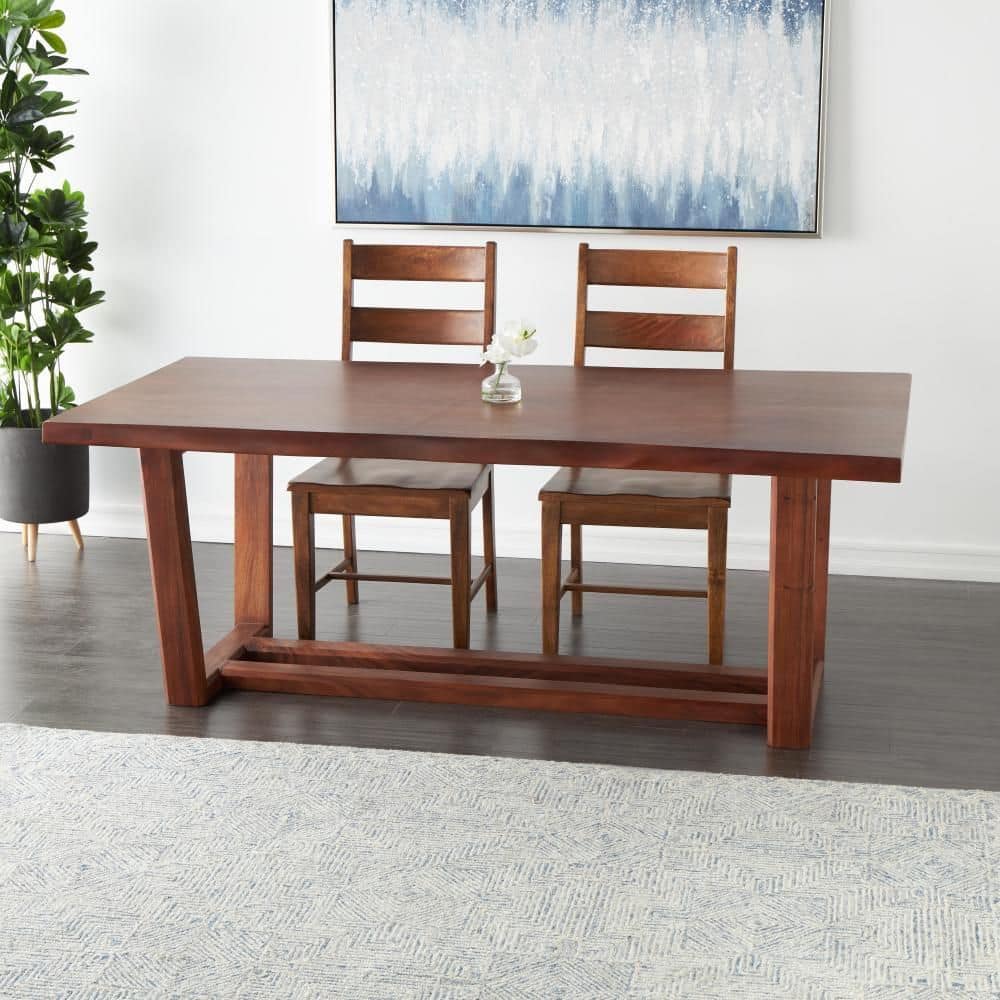 Litton Lane Brown Wood 79 in. 4 Legs Modern Live Edge Dining Table ...