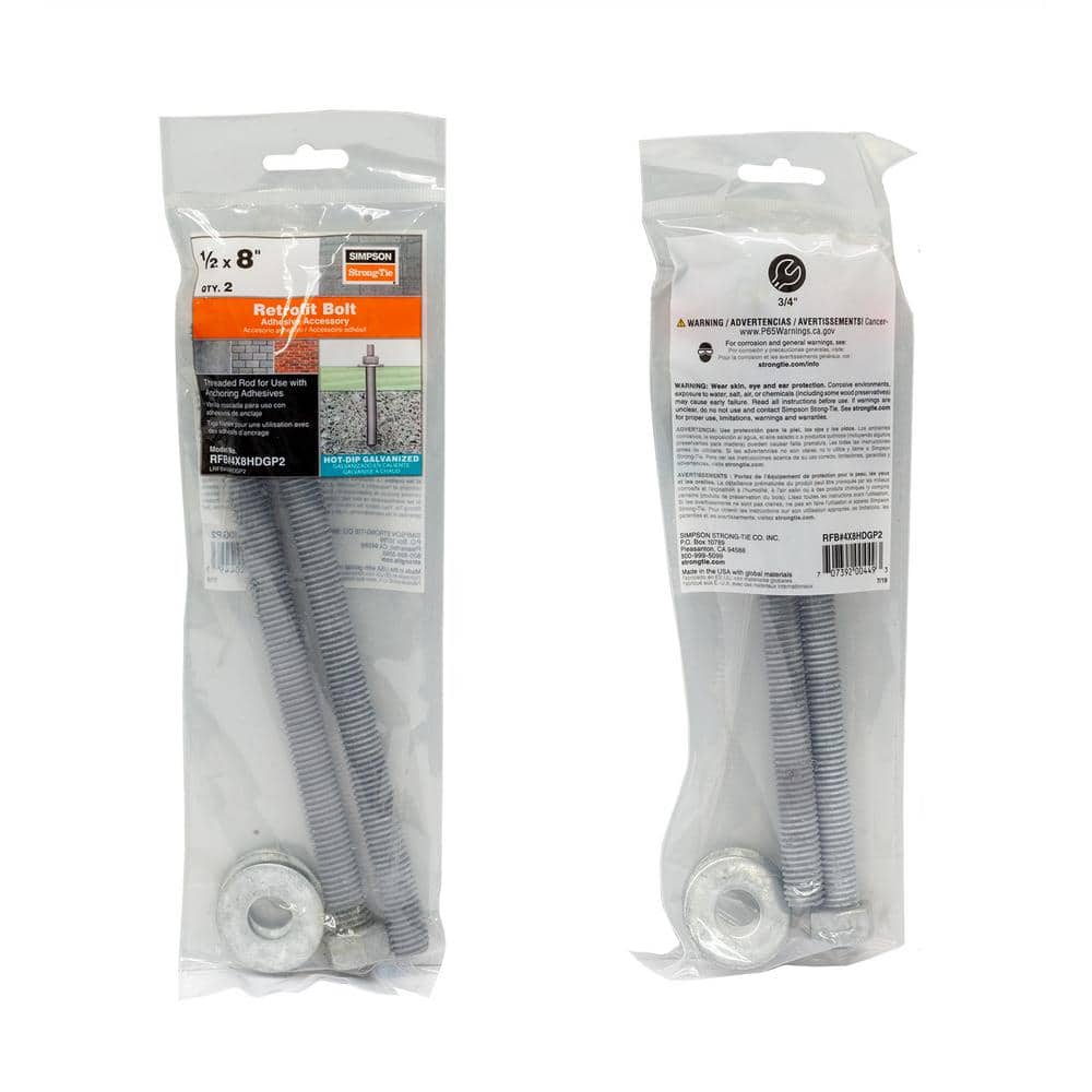 Simpson Strong-Tie RFB 1/2 in. x 8 in. Hot-Dip Galvanized Retrofit Bolt ...