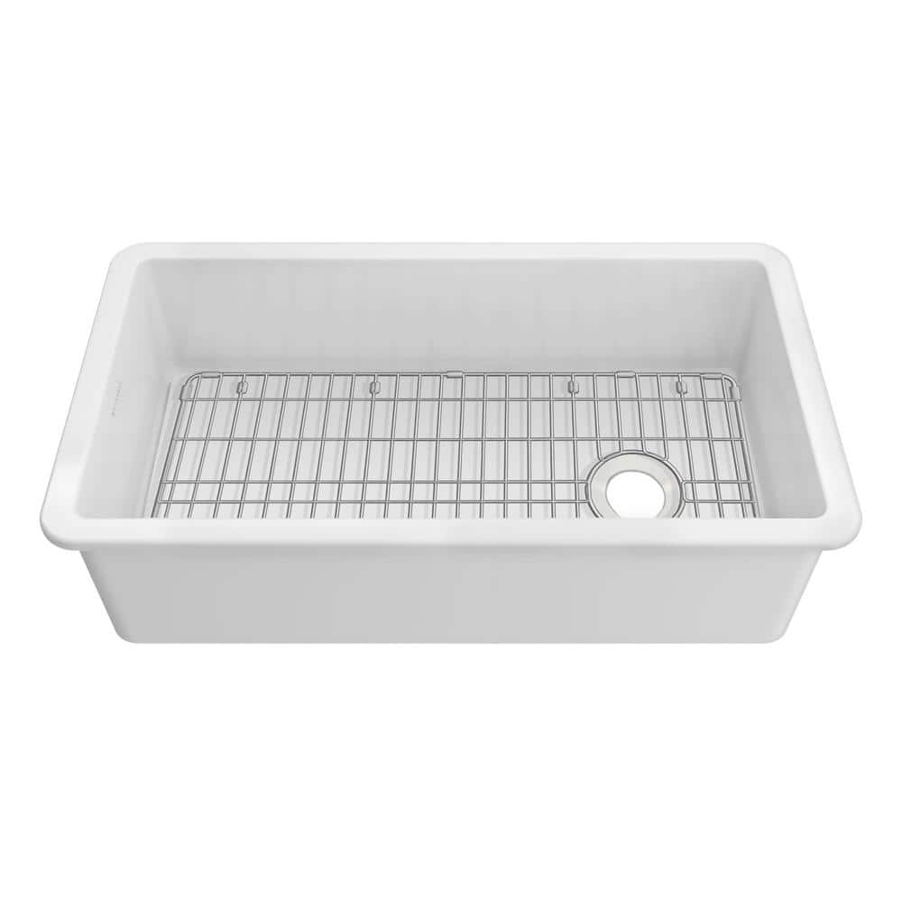 Whitehaus Collection 34 in. Undermount/Drop-in Single Bowl Fireclay ...