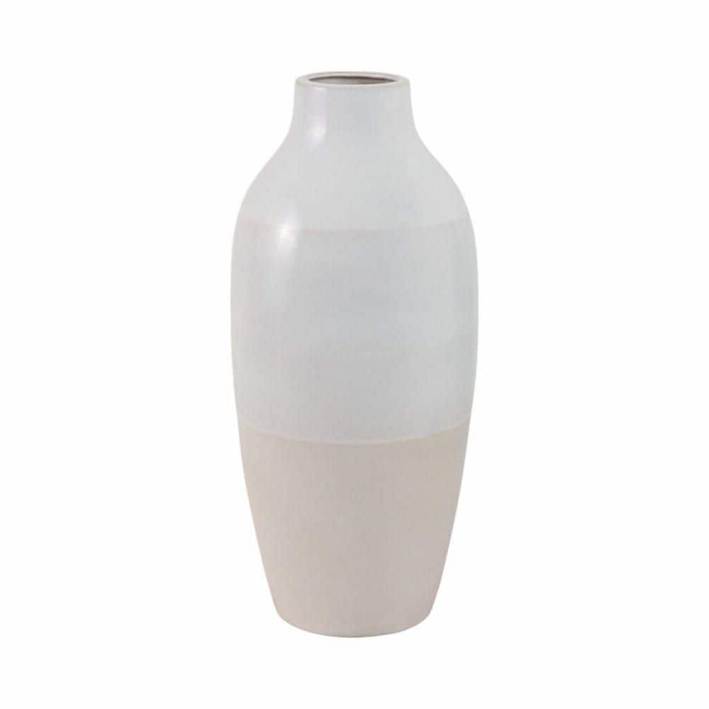 Liv & Skye 19 in. Ivory Ceramic Round 2-Tone Reactive Decorative Vase ...