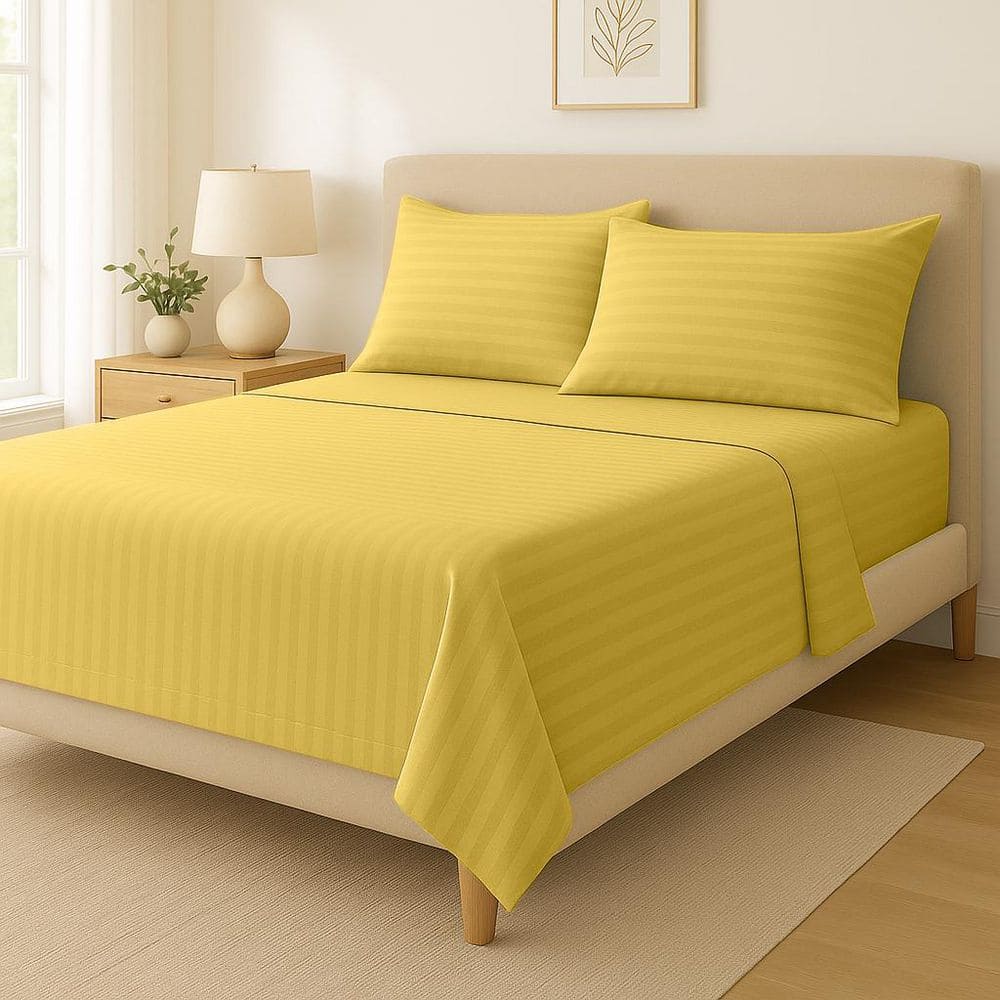 800 Thread Count 3 Piece Gold Striped 100% Cotton Twin Deep Pocket ...