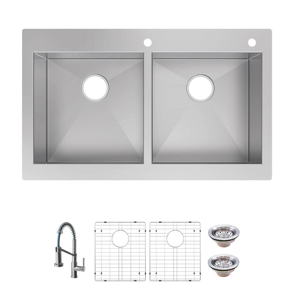 Glacier Bay Professional Zero Radius 36 in. Drop-In 50/50 Double Bowl ...