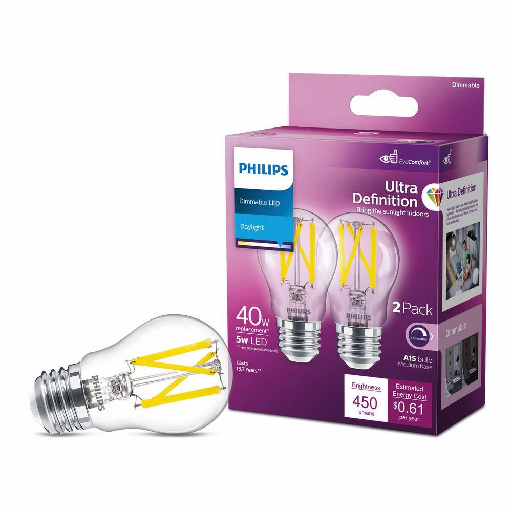 Philips 40-Watt Equivalent A15 Ultra Definition Dimmable Clear E26 LED ...