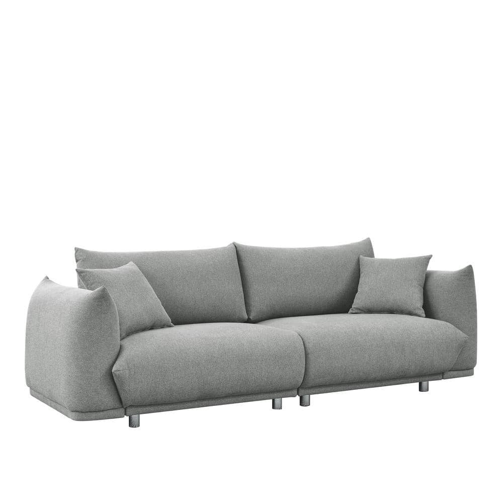 Cesicia 90.5 in. W Square Arm Fabric Modern Rectangle Sofa in Gray with ...